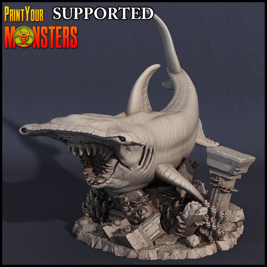 Dnd Hammerhead Shark Miniature | Underwater Monster Miniature 50mm Base ...