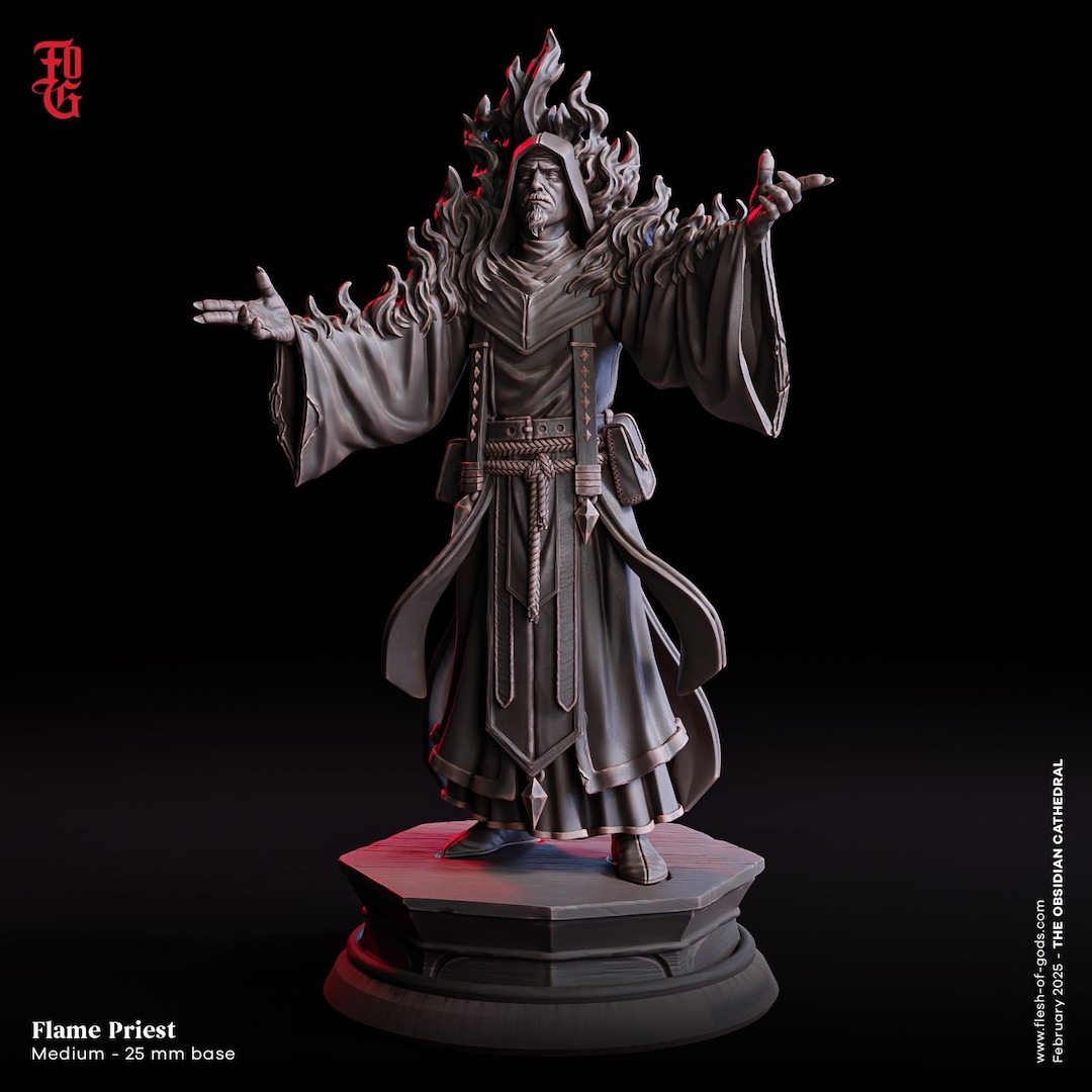 Flame Priest Miniature Dnd Fire Human Spellcaster Male Figurine | 32mm ...