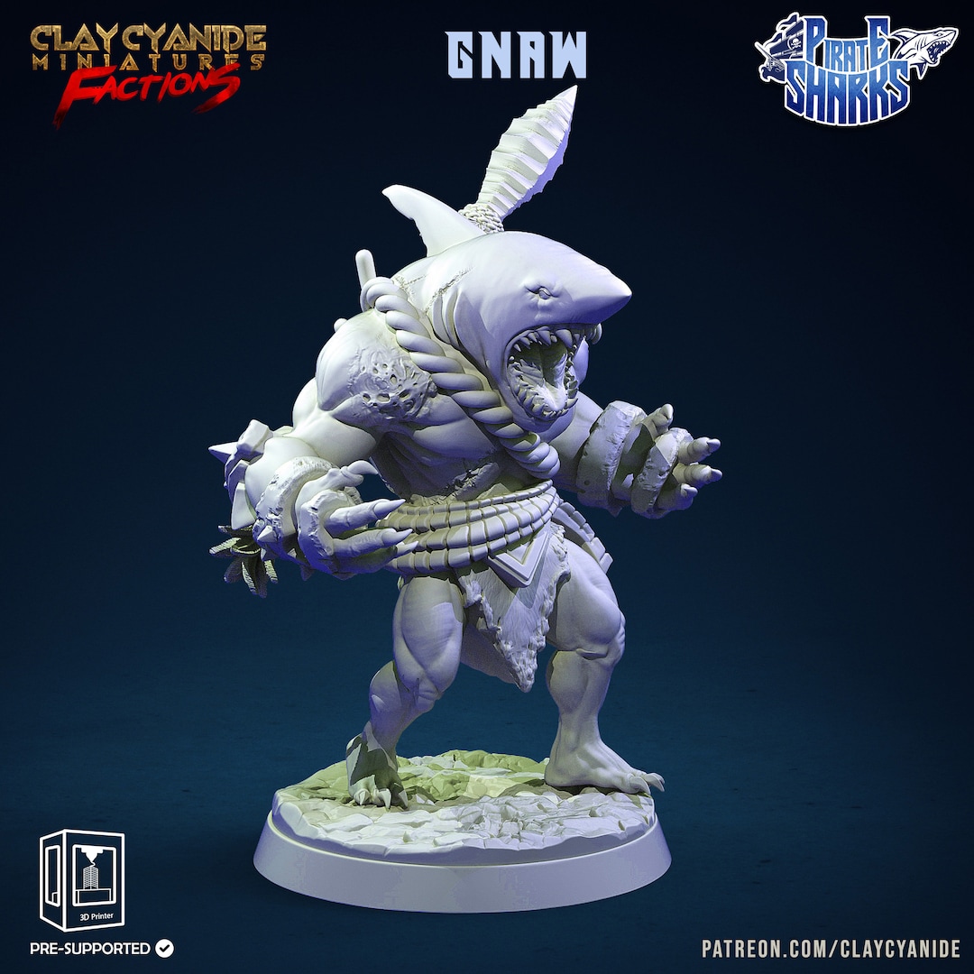 Shark Miniature | Gnaw Sharkin | Pirate Sharks | Tabletop Gaming | Dnd ...