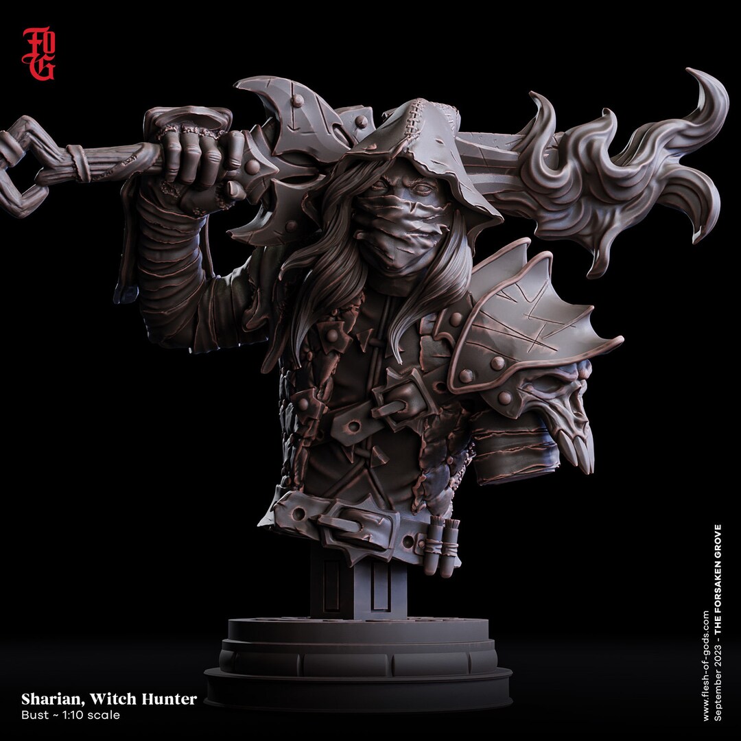 Dnd Witch Hunter Statue Warrior Bust 25mm Base 75mm Scale - Etsy