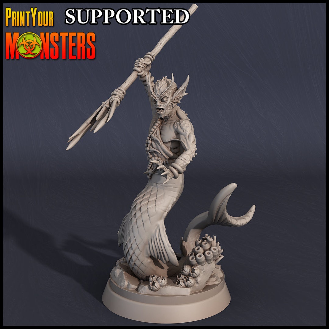 Dnd Merman Underwater Defender Miniature Underwater Monster 50mm Base ...