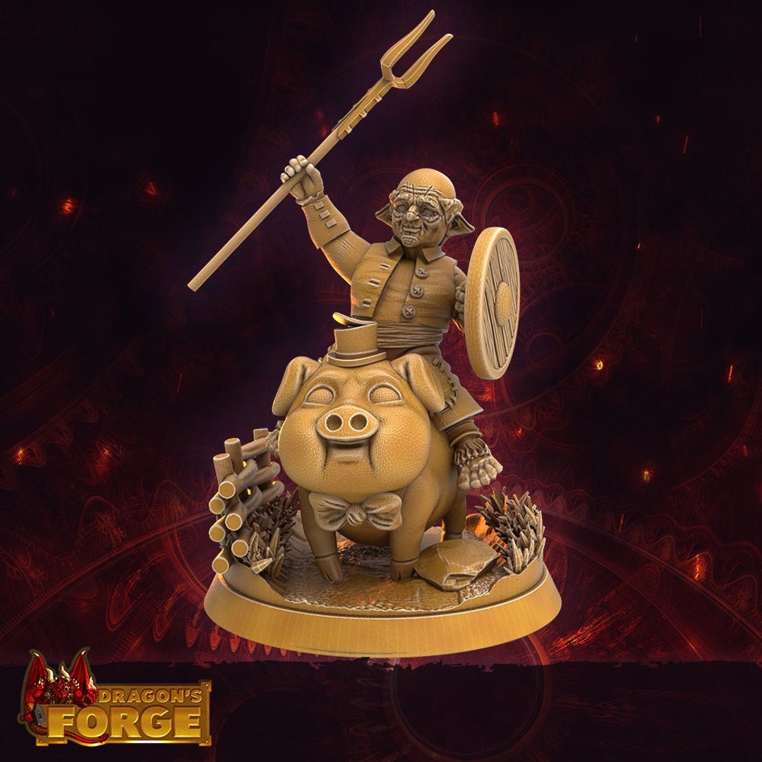 Male Halfling W/ Spear Miniature Pig Rider 3 Poses 32mm Scale Tabletop ...