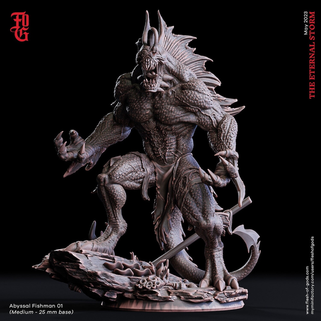 Abyssal Fishman Miniature Sahuagin Kuo-toa Miniature | 32mm Scale | Dnd ...