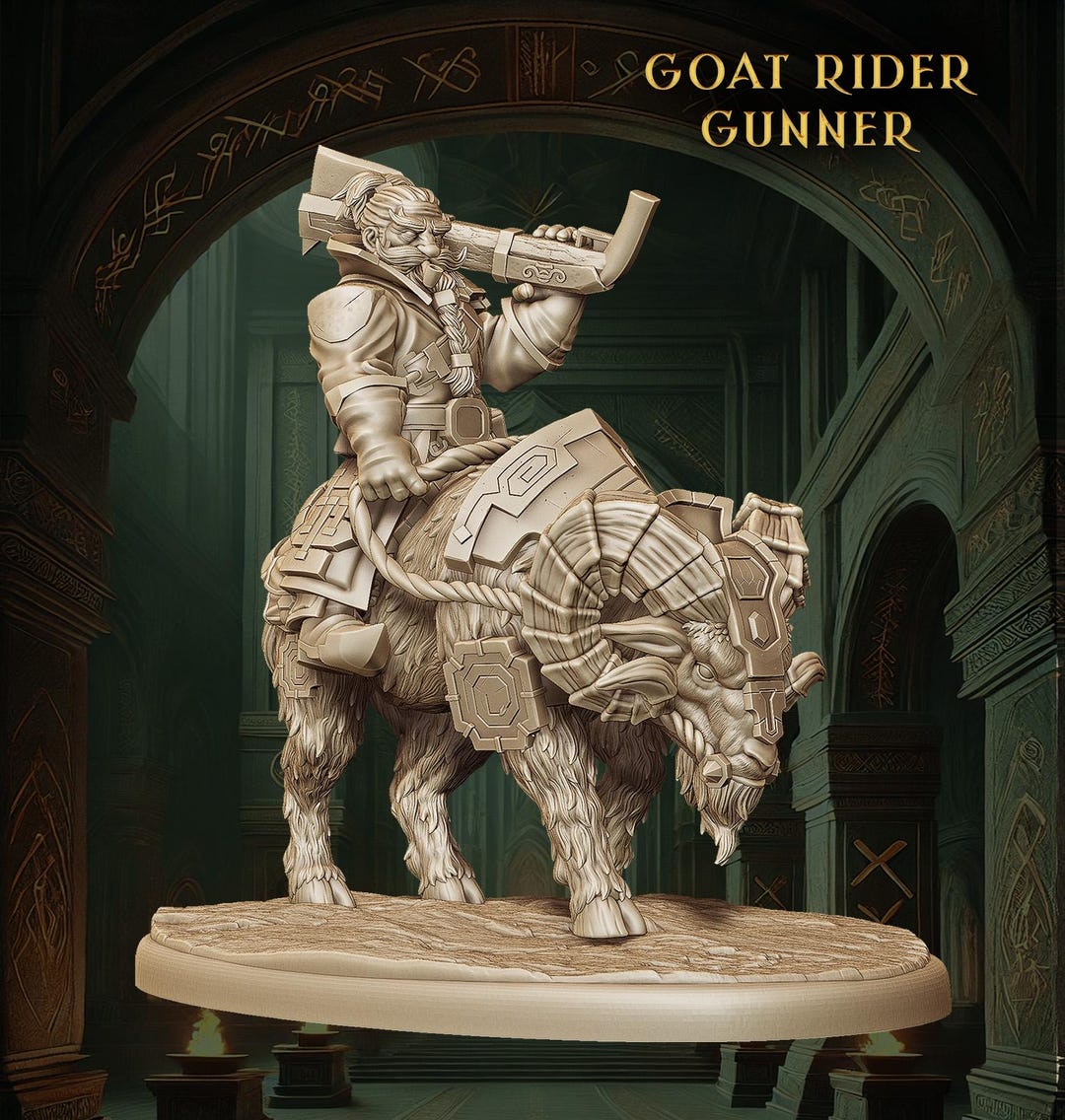 Dwarf Goat Rider Miniature Gunner Dwarf Army Figurine Sniper Gunslinger ...