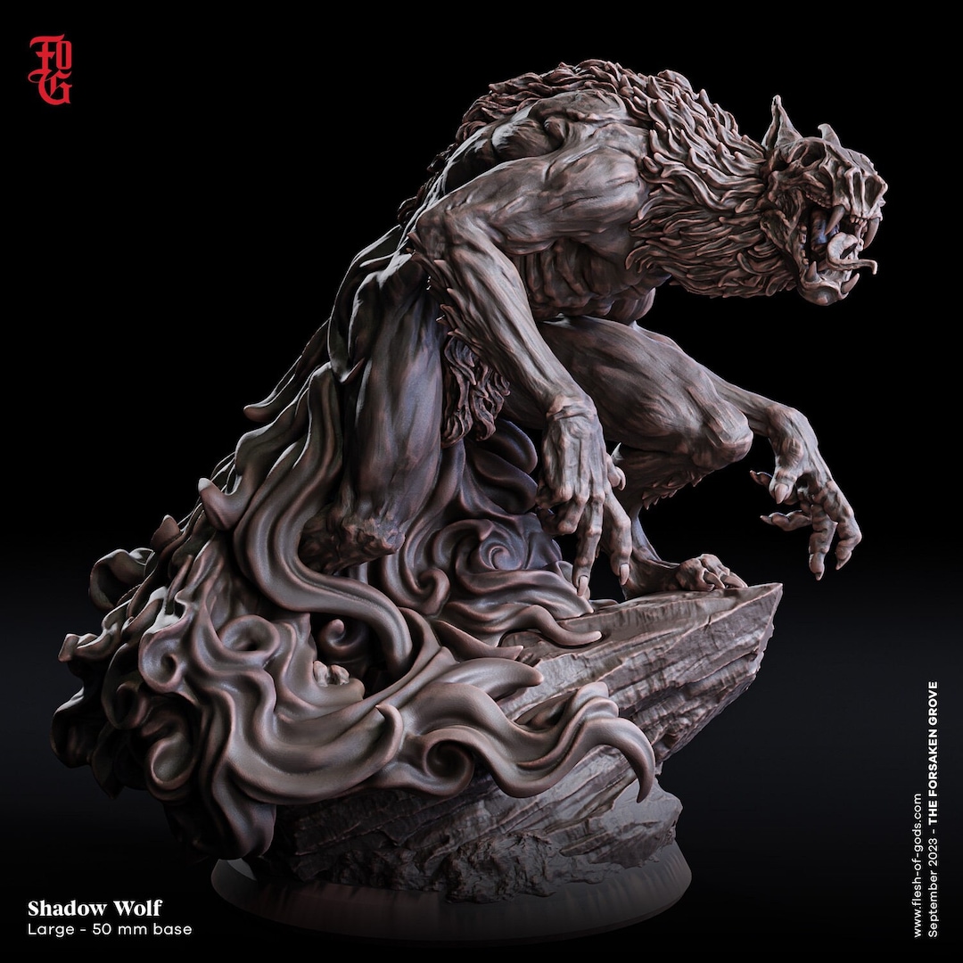 Dnd Shadow Wolf Monster Miniature Large Dnd Wolf Monster Werewolf Miniature 50mm Base 32mm Scale ...