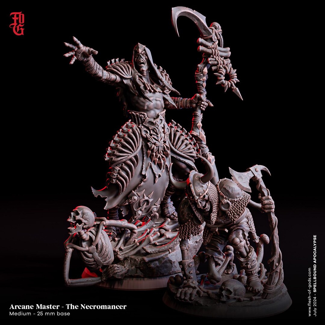 Undead Necromancer Miniature With Minion Figurine Arcane | 32mm Scale ...