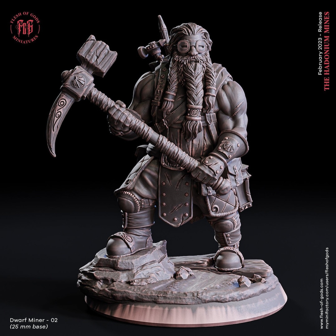Dwarf Miner Miniature Male Dwarf Figure | 32mm Scale | Dnd Miniature ...