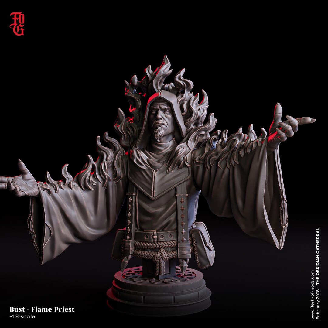 Flame Priest Bust Dnd Fire Human Spellcaster Statue Figurine 32mm Scale ...