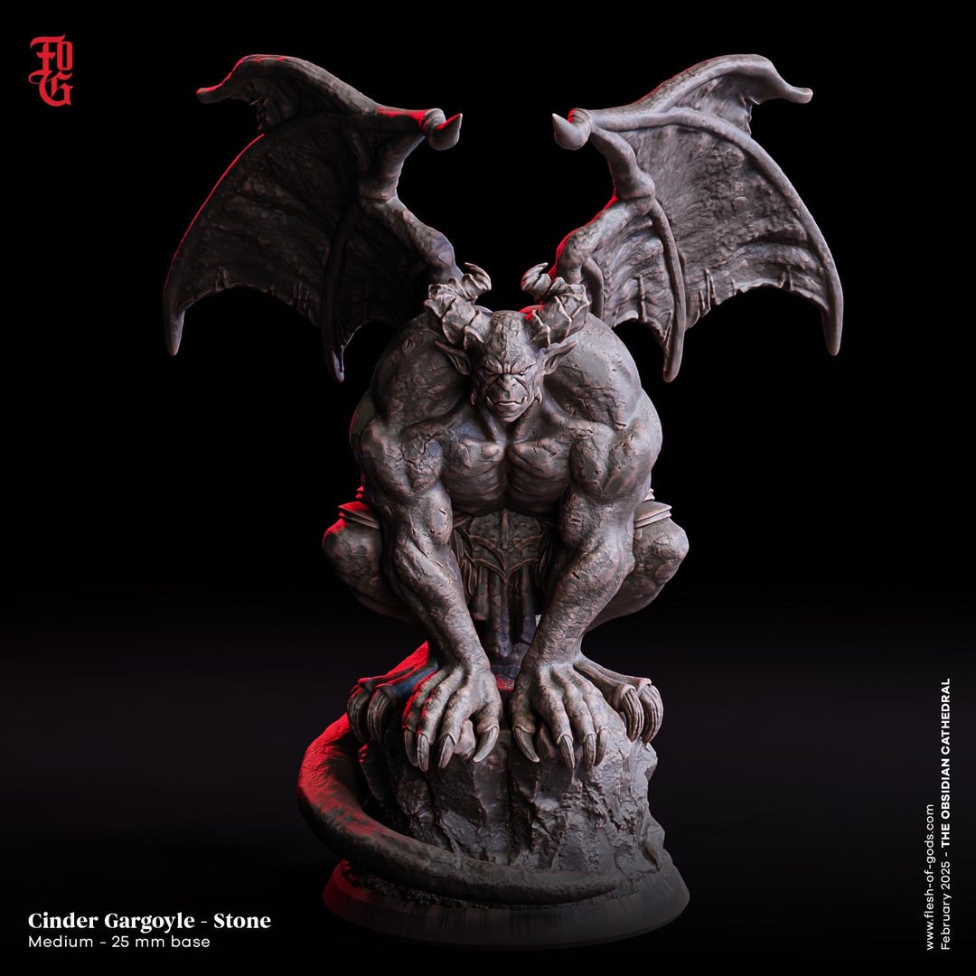 Stone Cinder Gargoyle Monster Miniature Elemental Garganoid Figurine ...