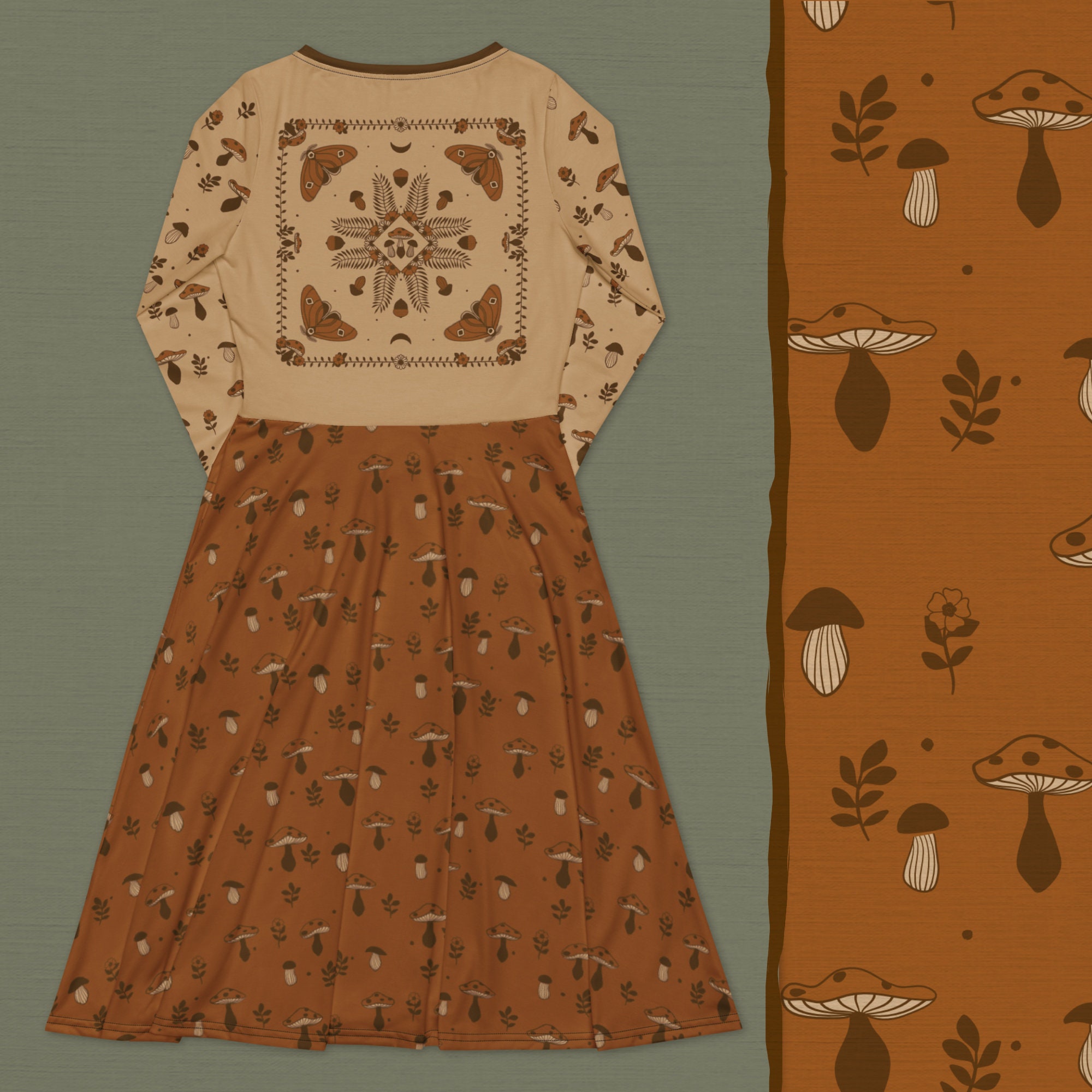 Moth & Mushroom Cottagecore Dress With Pockets / Beige Burnt - Etsy