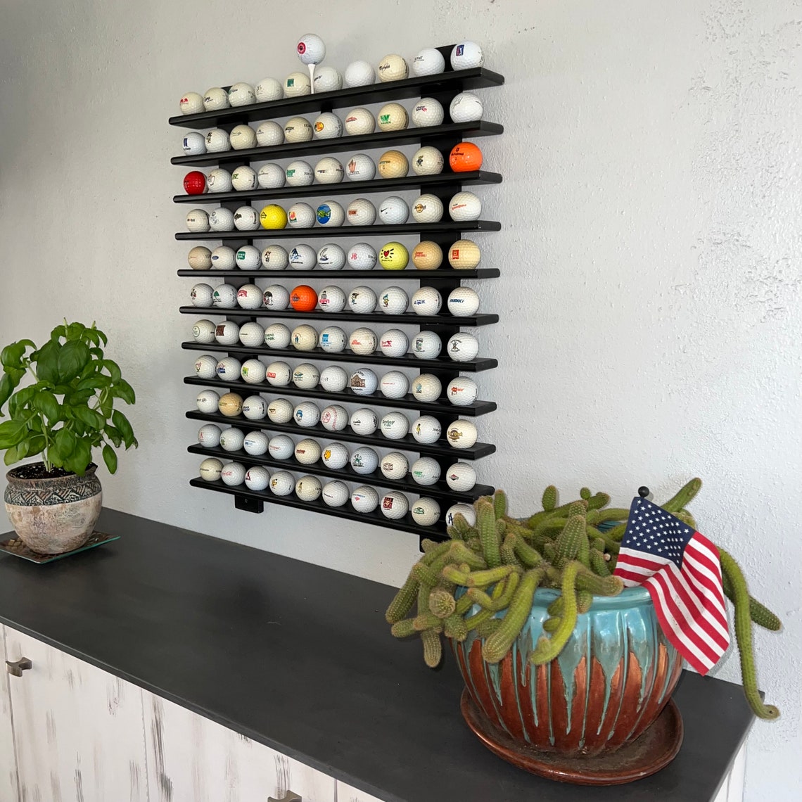 Golf Ball Display Rack Holds 110 Balls, Handmade, Golf Ball Shelf Wall ...