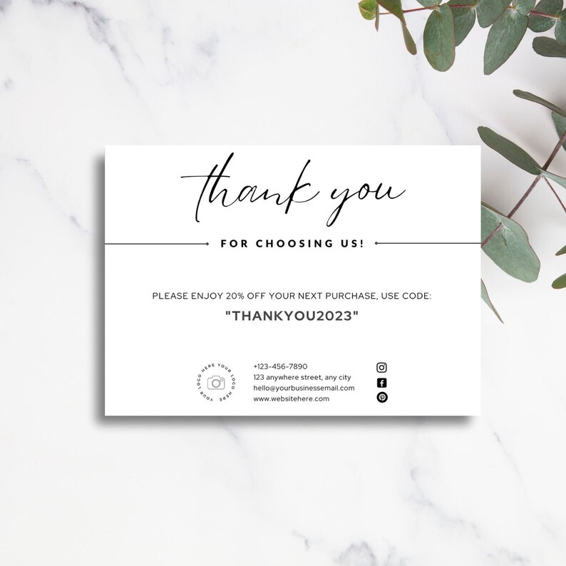 Editable Business Thank You Card Printable Customer Cards - Etsy