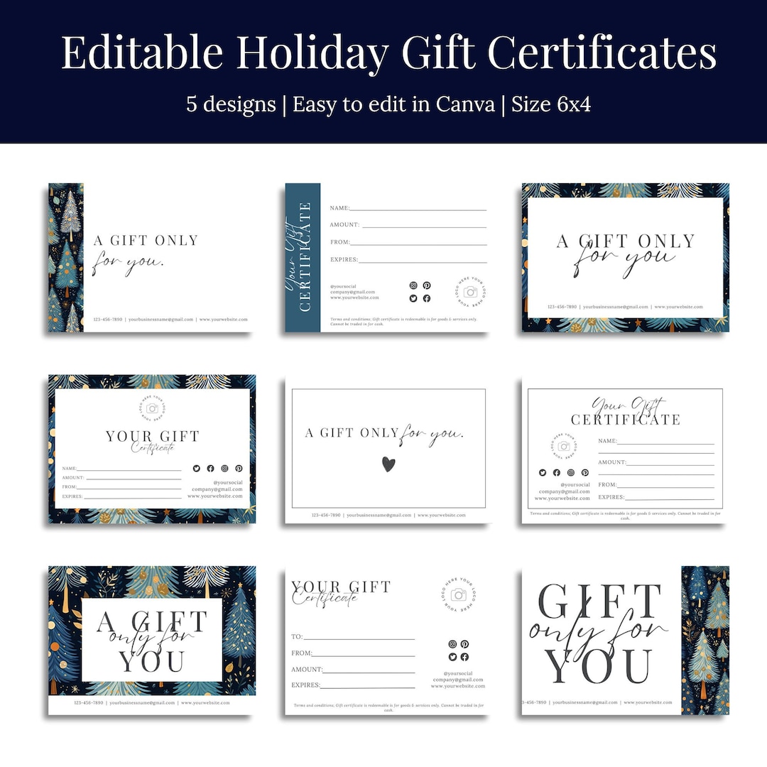 Editable Holiday Gift Certificate Template Bundle | Printable Gift ...