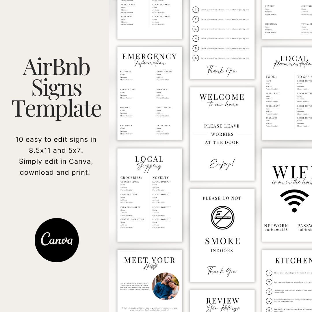 Airbnb Welcome Sign Bundle | Air BNB Sign Canva Template | Vacation ...