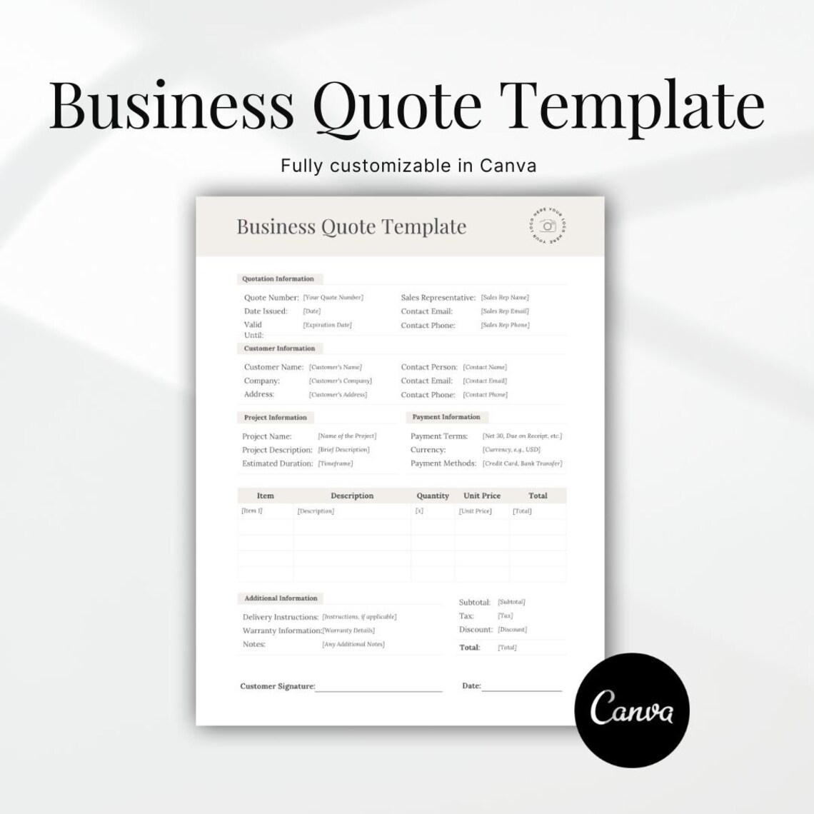 Editable Business Quote Form | Printable Job Estimate Form | Quote ...