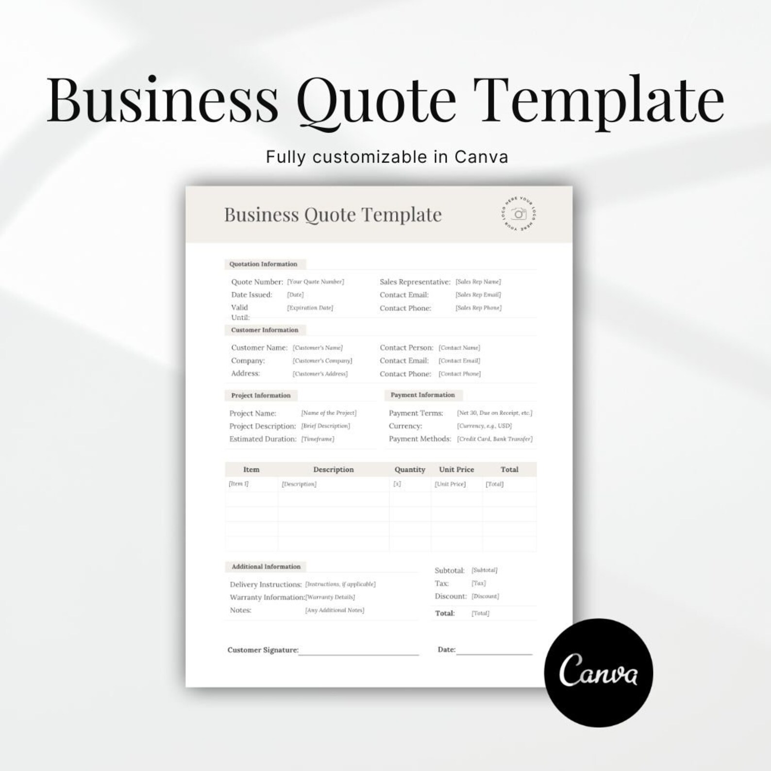 Editable Business Quote Form | Printable Job Estimate Form | Quote ...