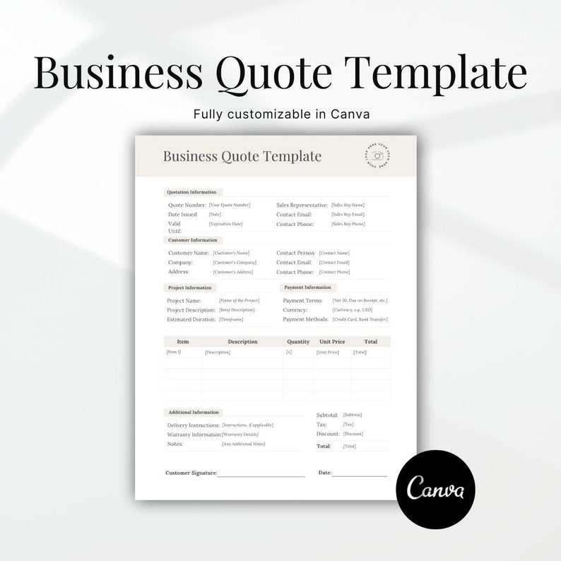 Editable Business Quote Form | Printable Job Estimate Form | Quote ...