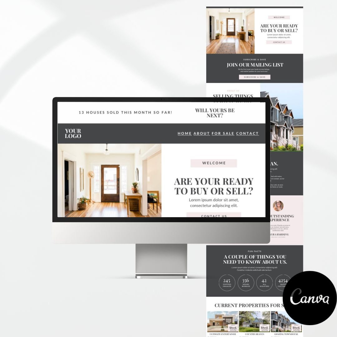 Real Estate Website Template Realtor Marketing Canva Website Template ...