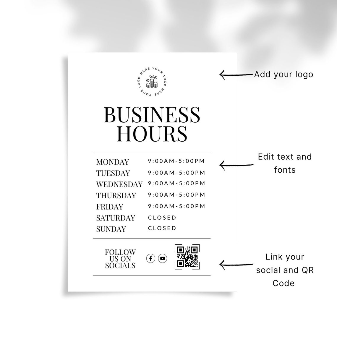 Business Opening Hours Template | QR Code Sign | Canva Template ...