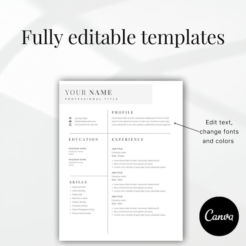 Editable Resume Template Professional Modern Resume Template - Etsy