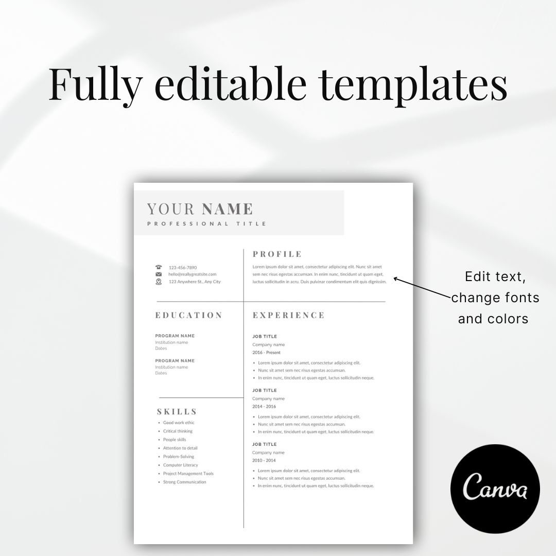 Editable Resume Template Professional Modern Resume Template - Etsy