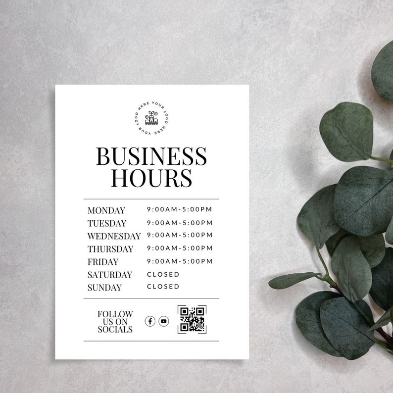 Business Opening Hours Template | QR Code Sign | Canva Template ...