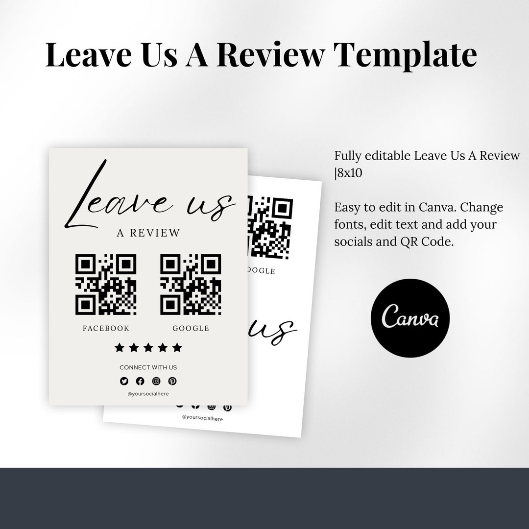 Leave A Review Sign Template | QR Code | Canva Templates | Editable ...