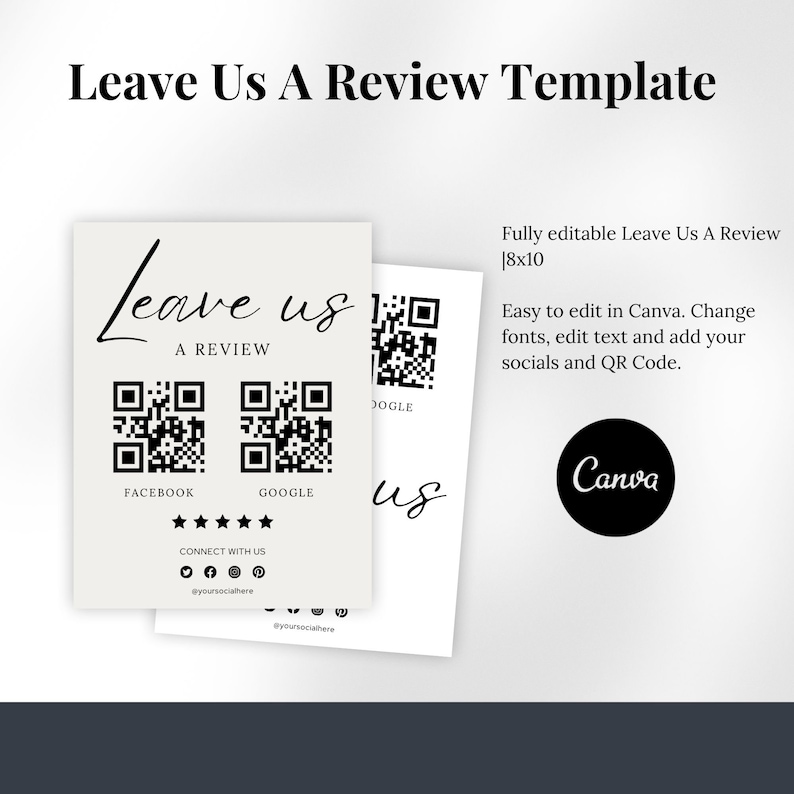 Leave A Review Sign Template | QR Code | Canva Templates | Editable ...