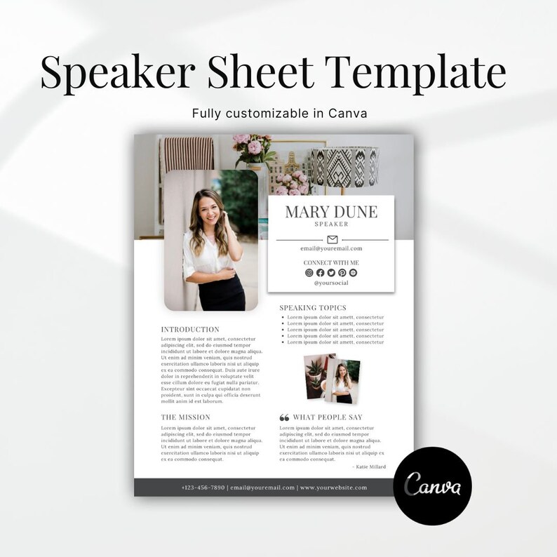Speaker Sheet Template | Press Kit | Speaker Coach | Coach Profile ...