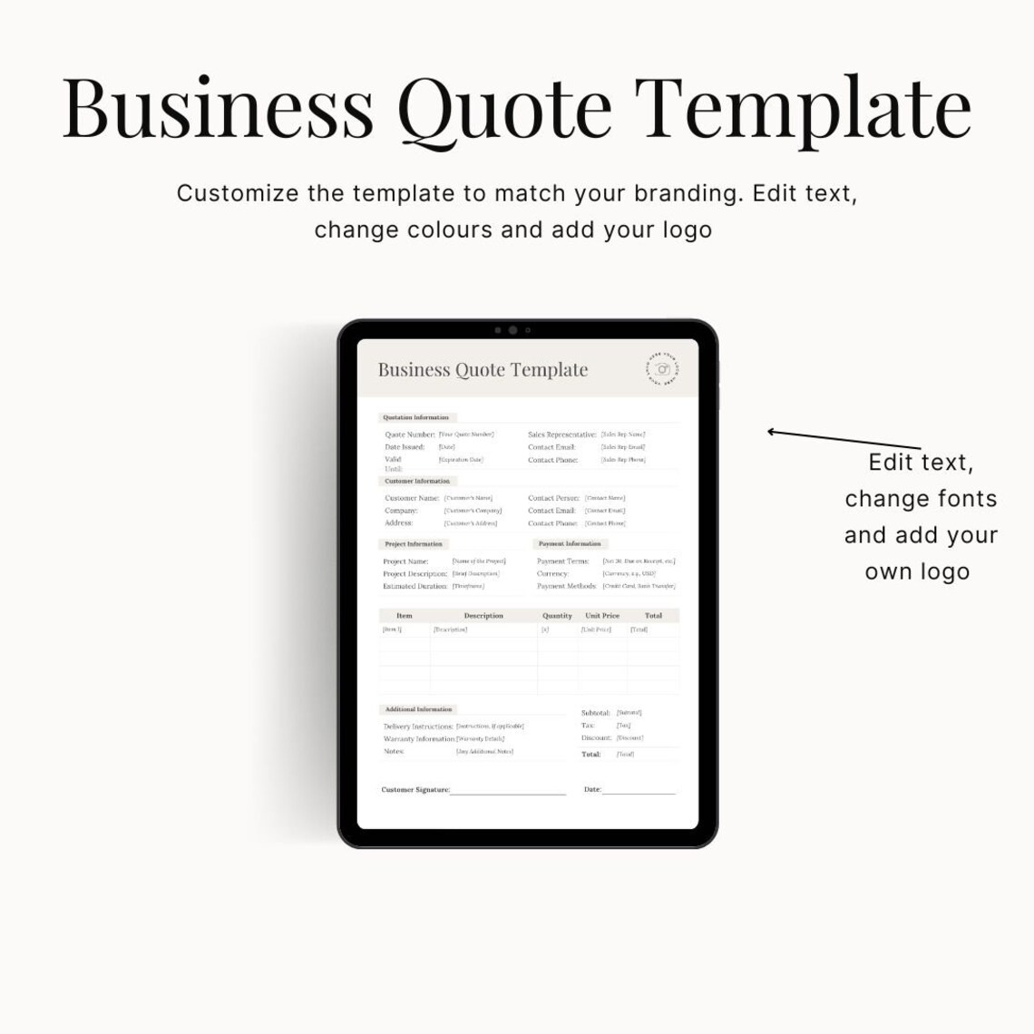 Editable Business Quote Form | Printable Job Estimate Form | Quote ...