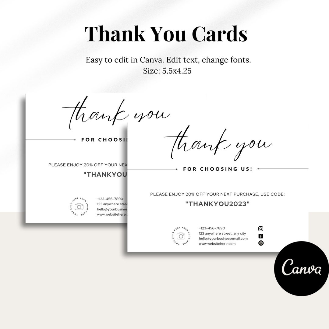 Editable Business Thank You Card | Printable Customer Cards | Canva ...