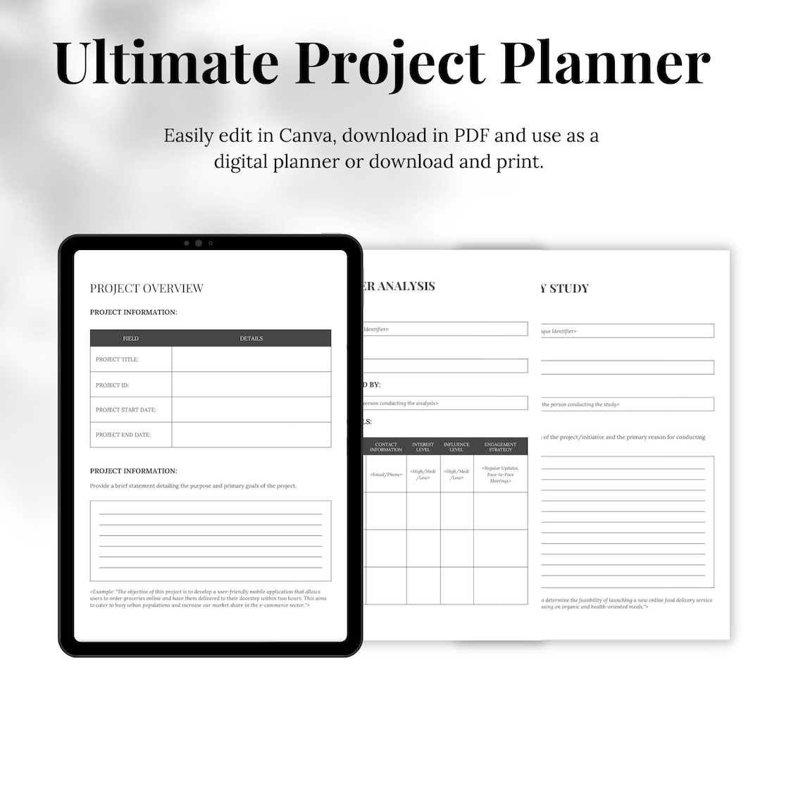 Editable Project Planner | Project Management | Business Planner ...