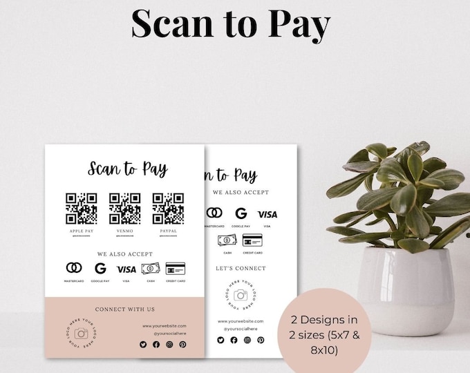 Editable Scan to Pay Sign, QR Code Sign Template, Printable Payment ...