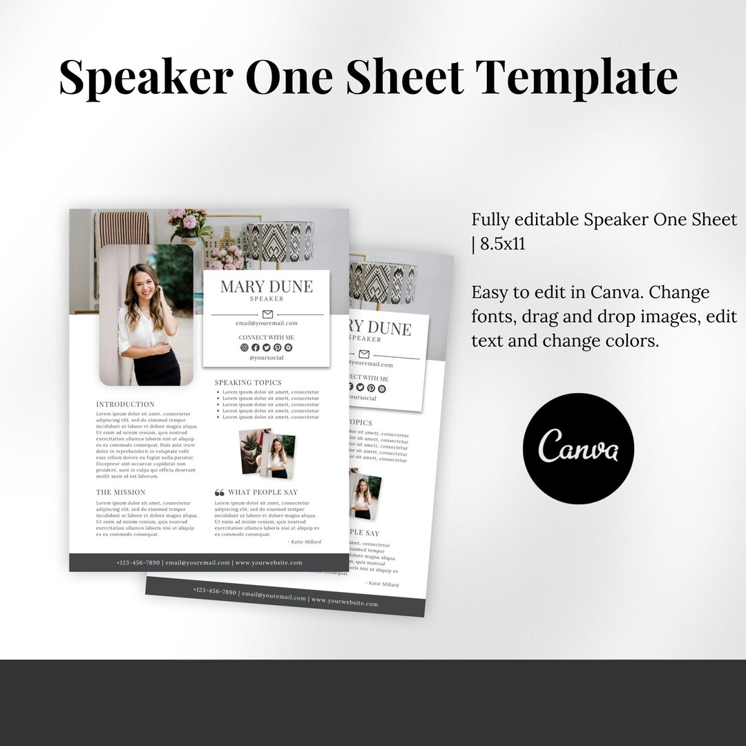 Speaker Sheet Template | Press Kit | Speaker Coach | Coach Profile ...