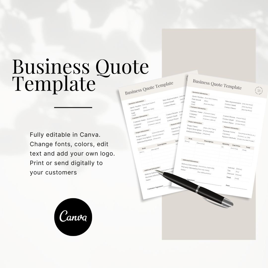 Editable Business Quote Form | Printable Job Estimate Form | Quote ...