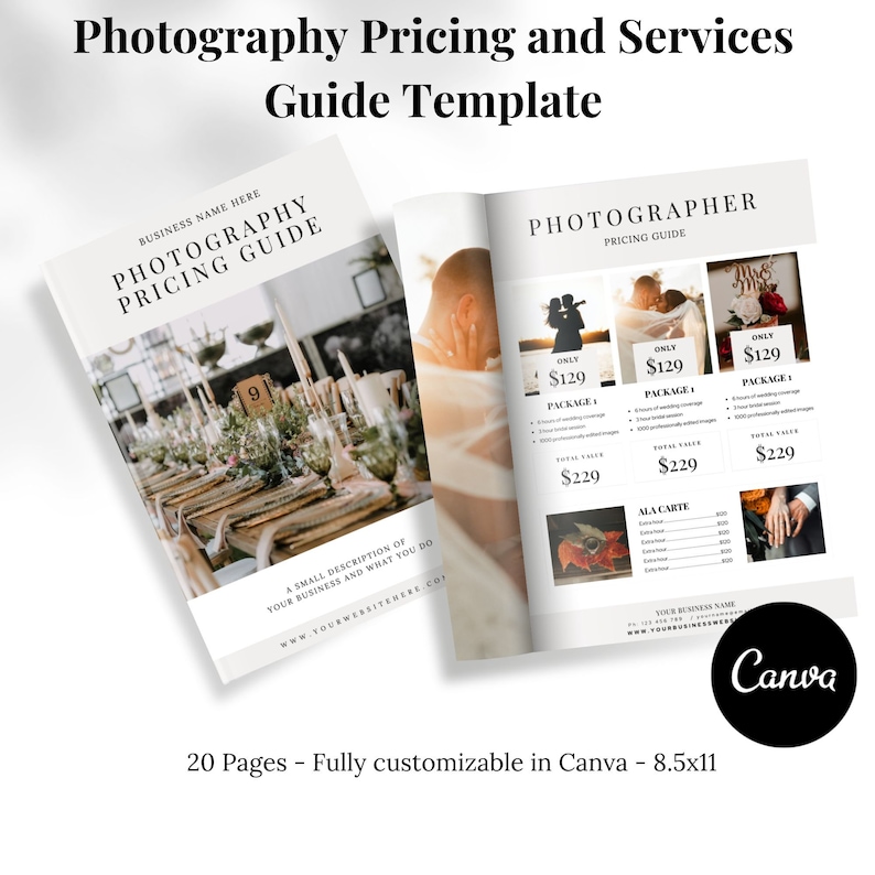 Editable Photography Pricing Guide: 20 Page Canva Template - Etsy