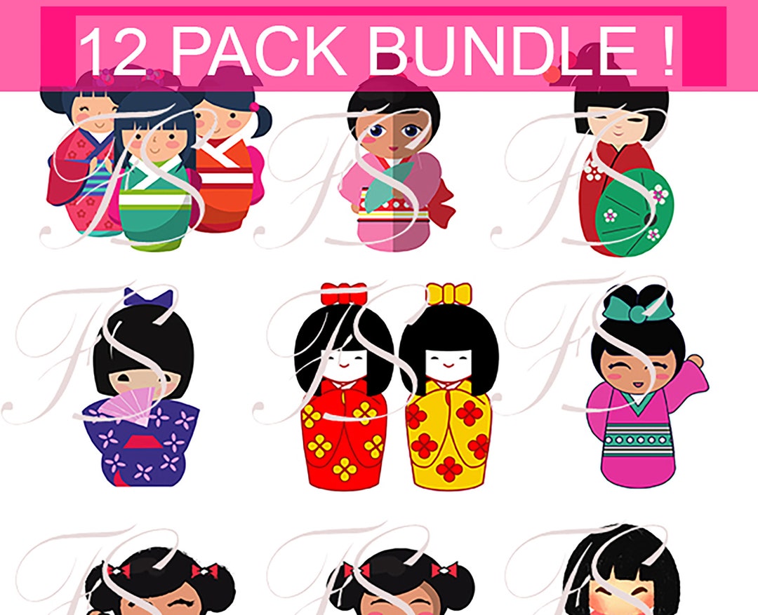 Printable Design - T538 - 12 PACK BUNDLE - Japanese Kokeshi Dolls ...