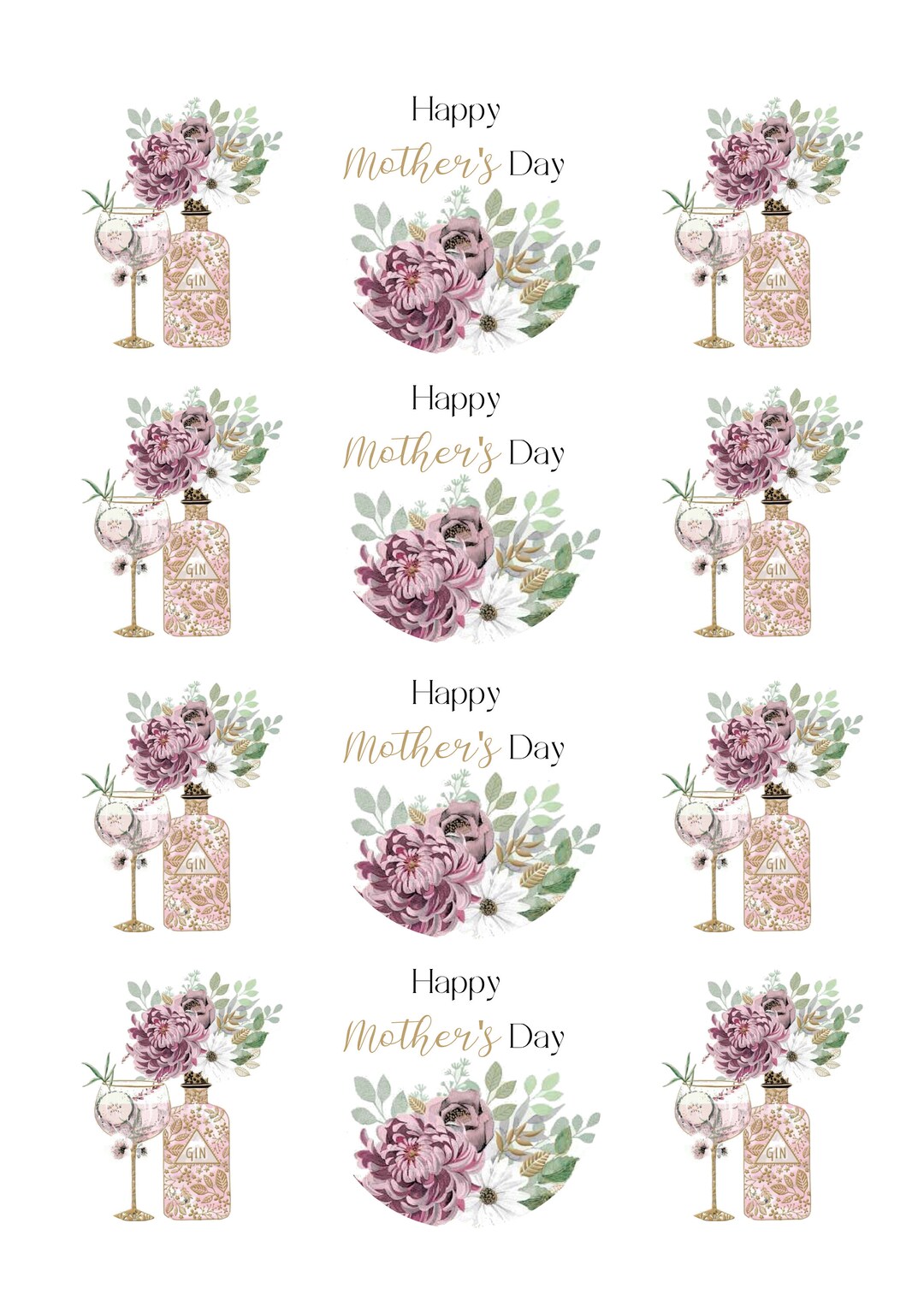 Gin Mother's Day Toppers Edible Icing Sheet - Etsy