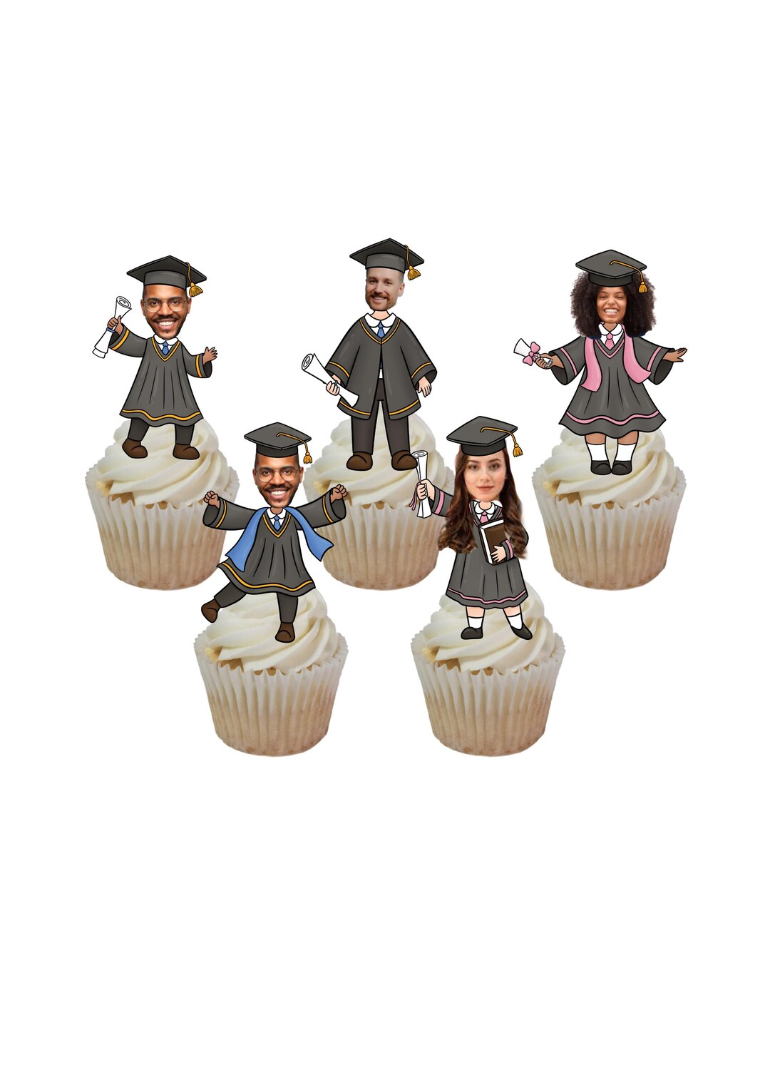 Pack of 12 Personalized Edible Die Cut Wafer Grad People, Graduation ...