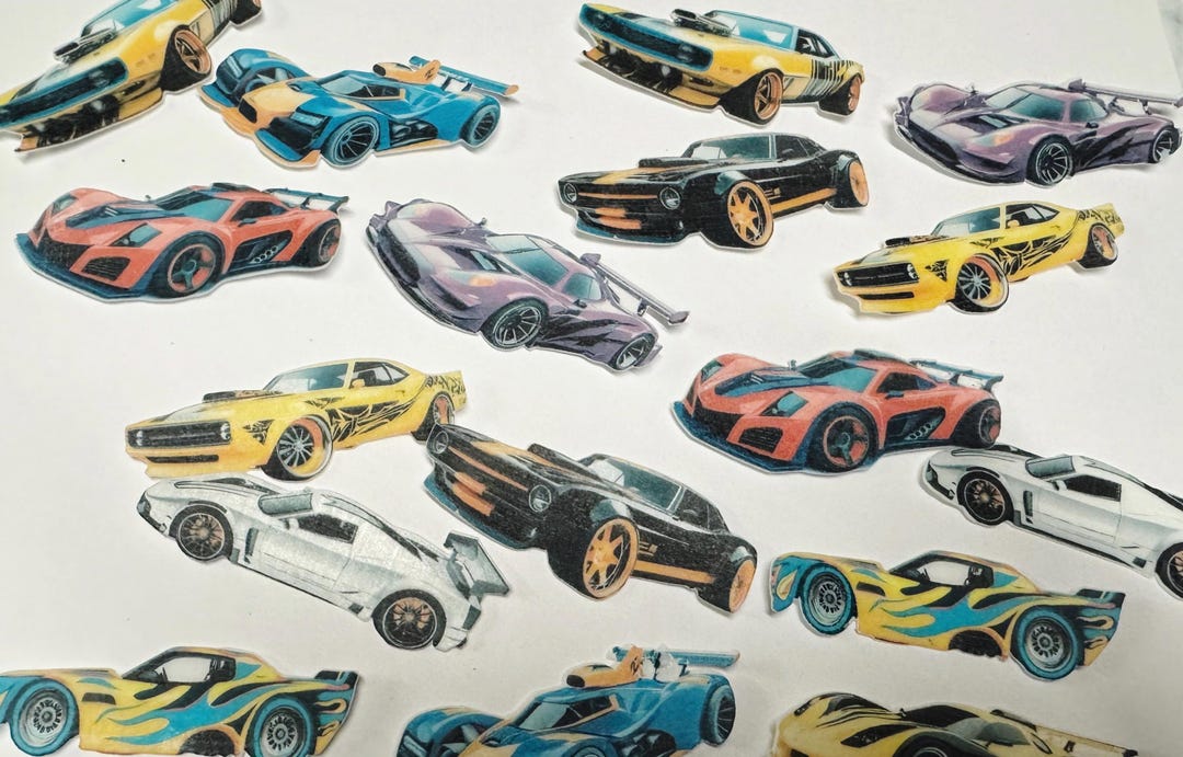 Pack of 20 Edible Wafer Die Cut Race Cars - Edible, Edible Fast Cars ...