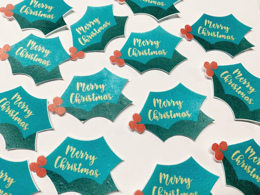 Pack of 14 Wafer Edible Die Cut Christmas Holly Toppers, Wafer Holly ...