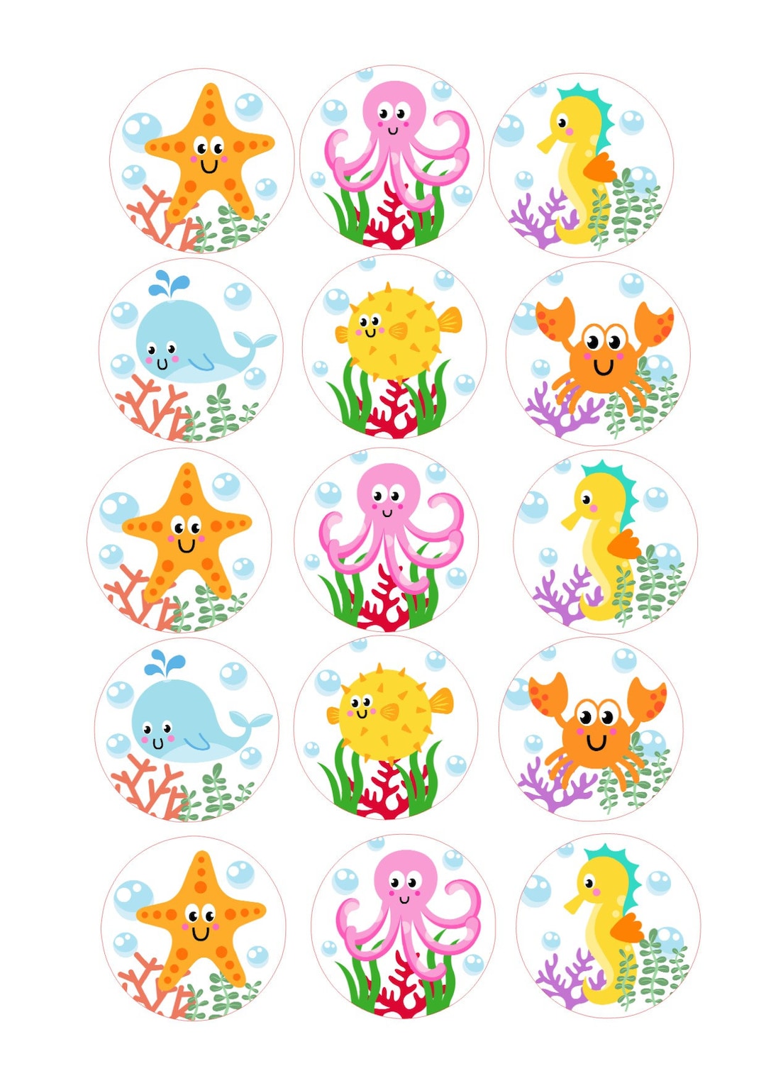 Cute Cartoon Under the Sea Toppers, Edible Fish Toppers, Ocean Theme ...