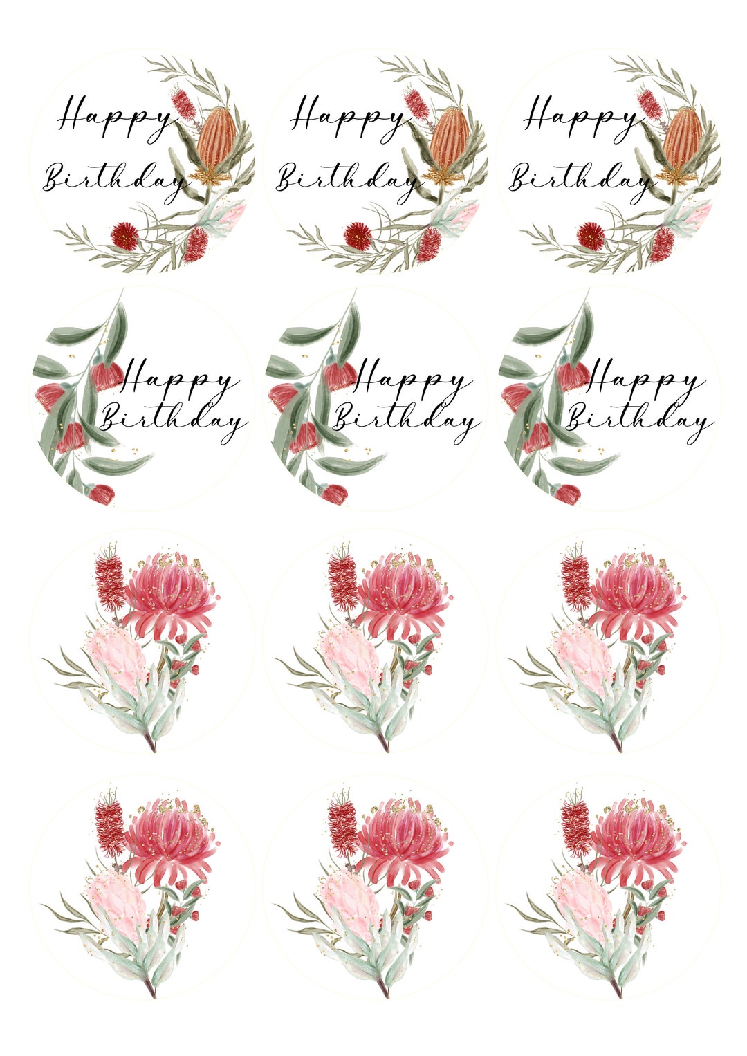Native Floral Birthday Toppers Edible Icing Sheet - Etsy