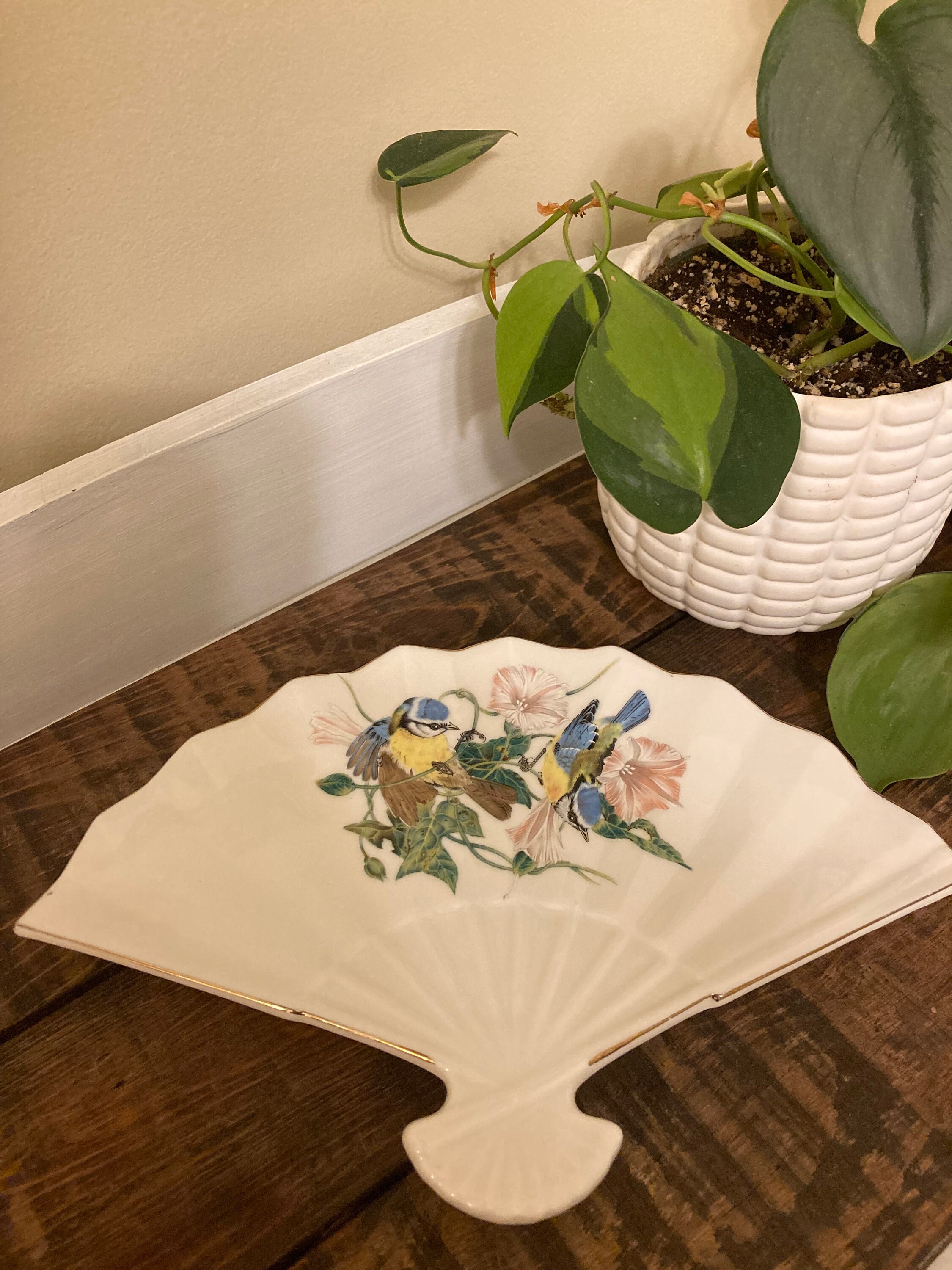 Vintage Japanese Porcelain Fan Plate With Birds and Flowering - Etsy