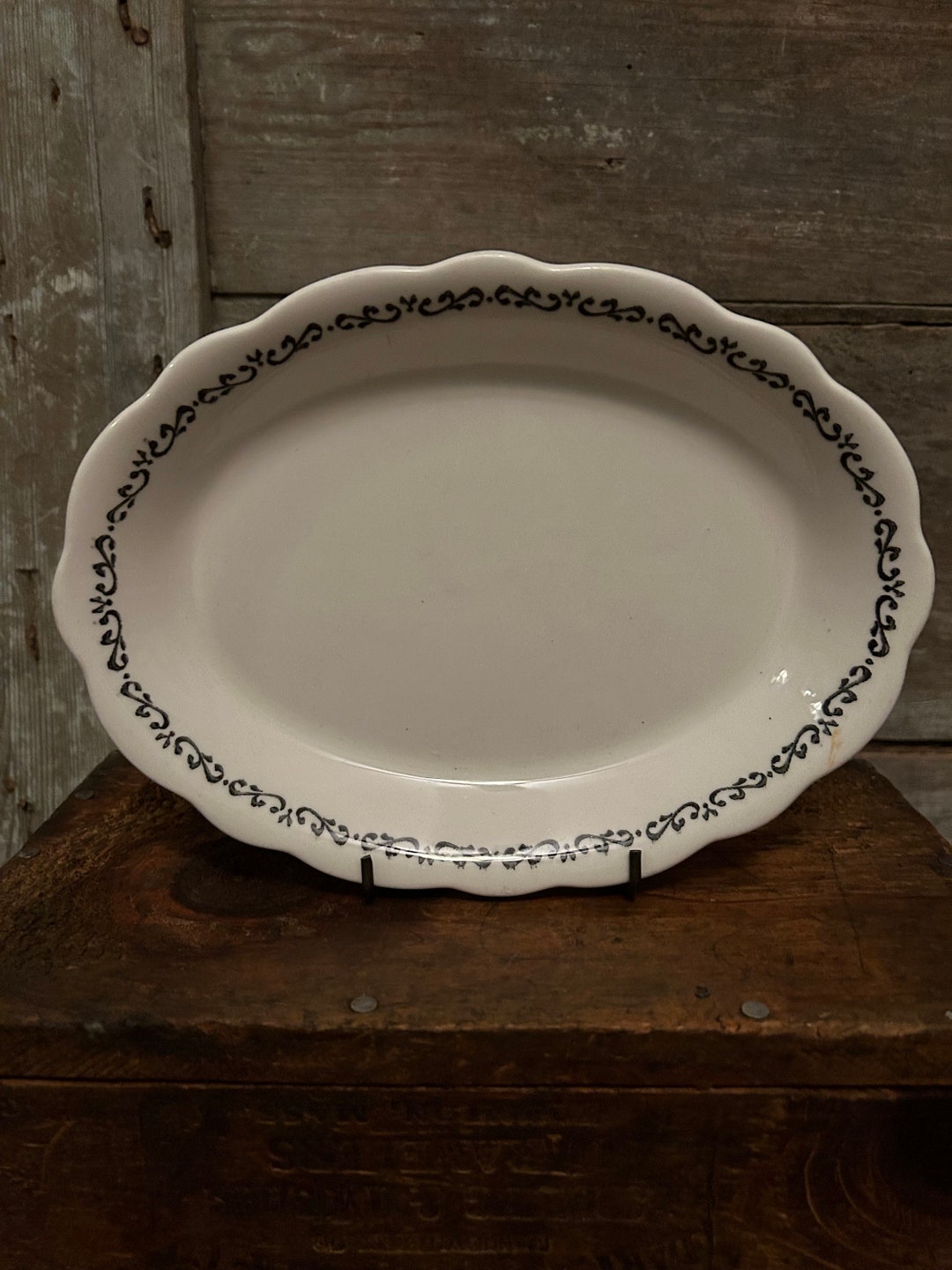 Vintage Buffalo China Platter, Buffalo China Black Trimmed Platter ...