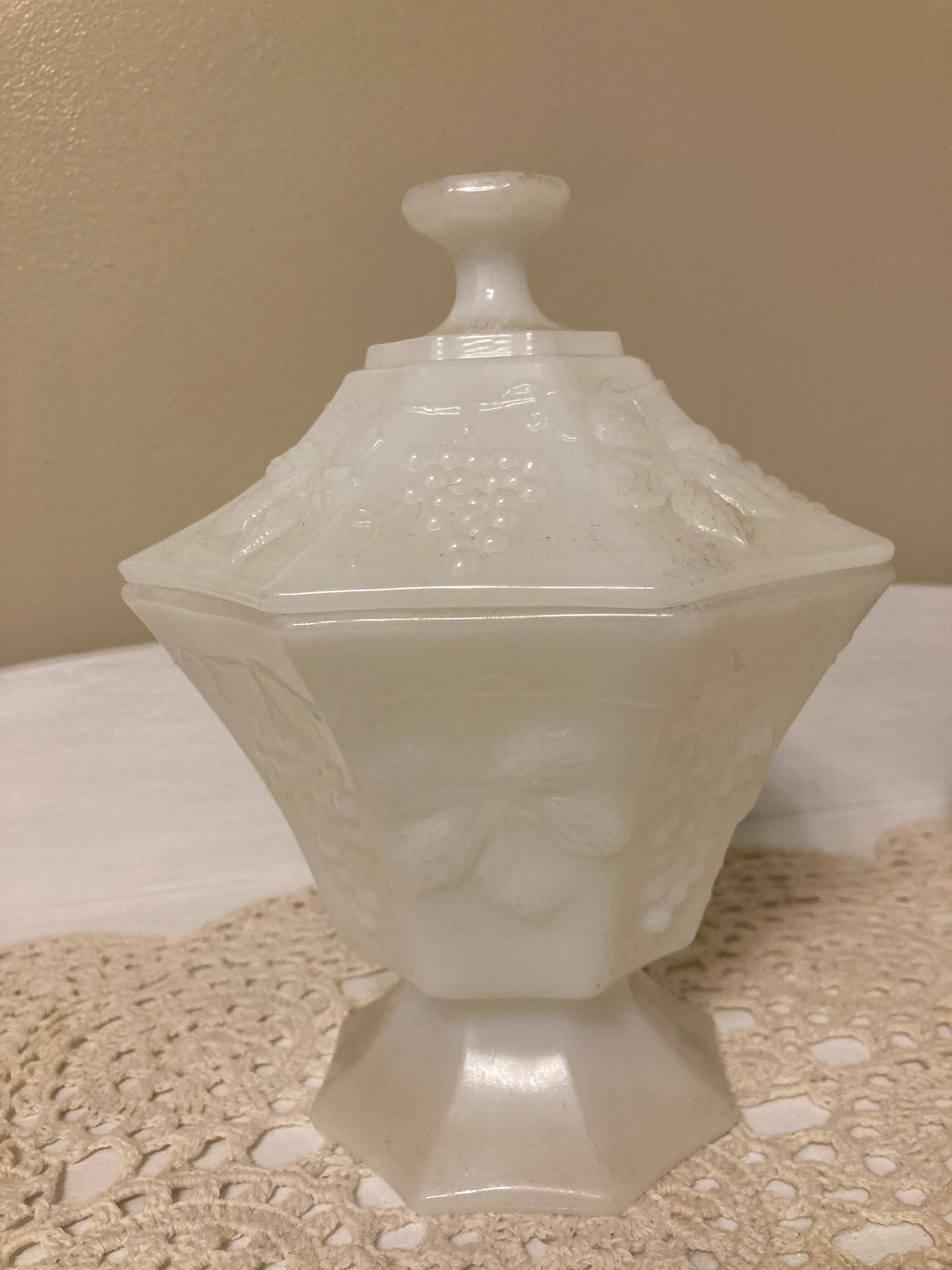 Vintage Milk Glass Compote With Lid, Candle Vessel, Farmhouse Decor - Etsy