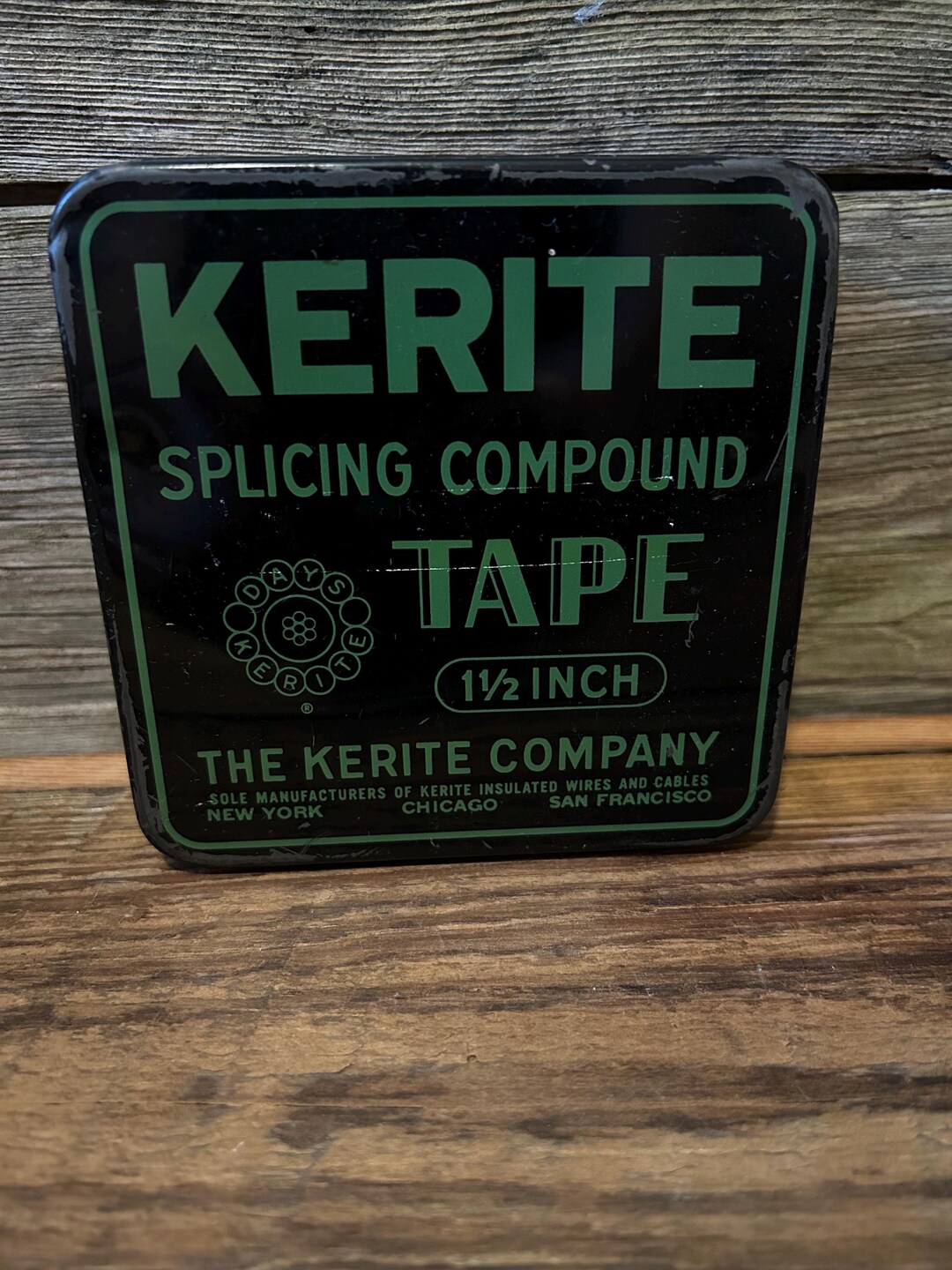 Vintage Black and Green Kerite Tin, Vintage Tin, Stackable Tin ...