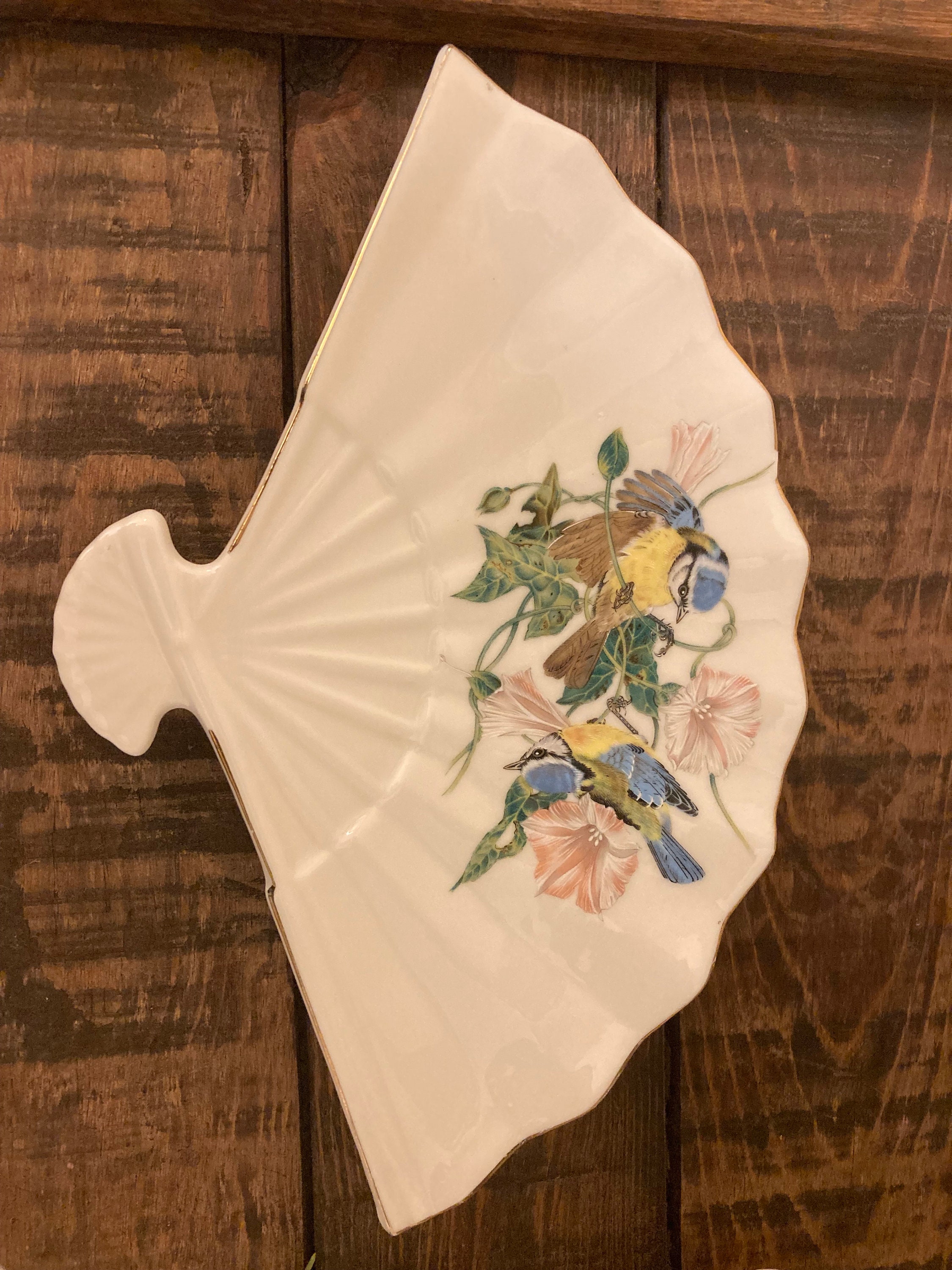 Vintage Japanese Porcelain Fan Plate With Birds and Flowering - Etsy