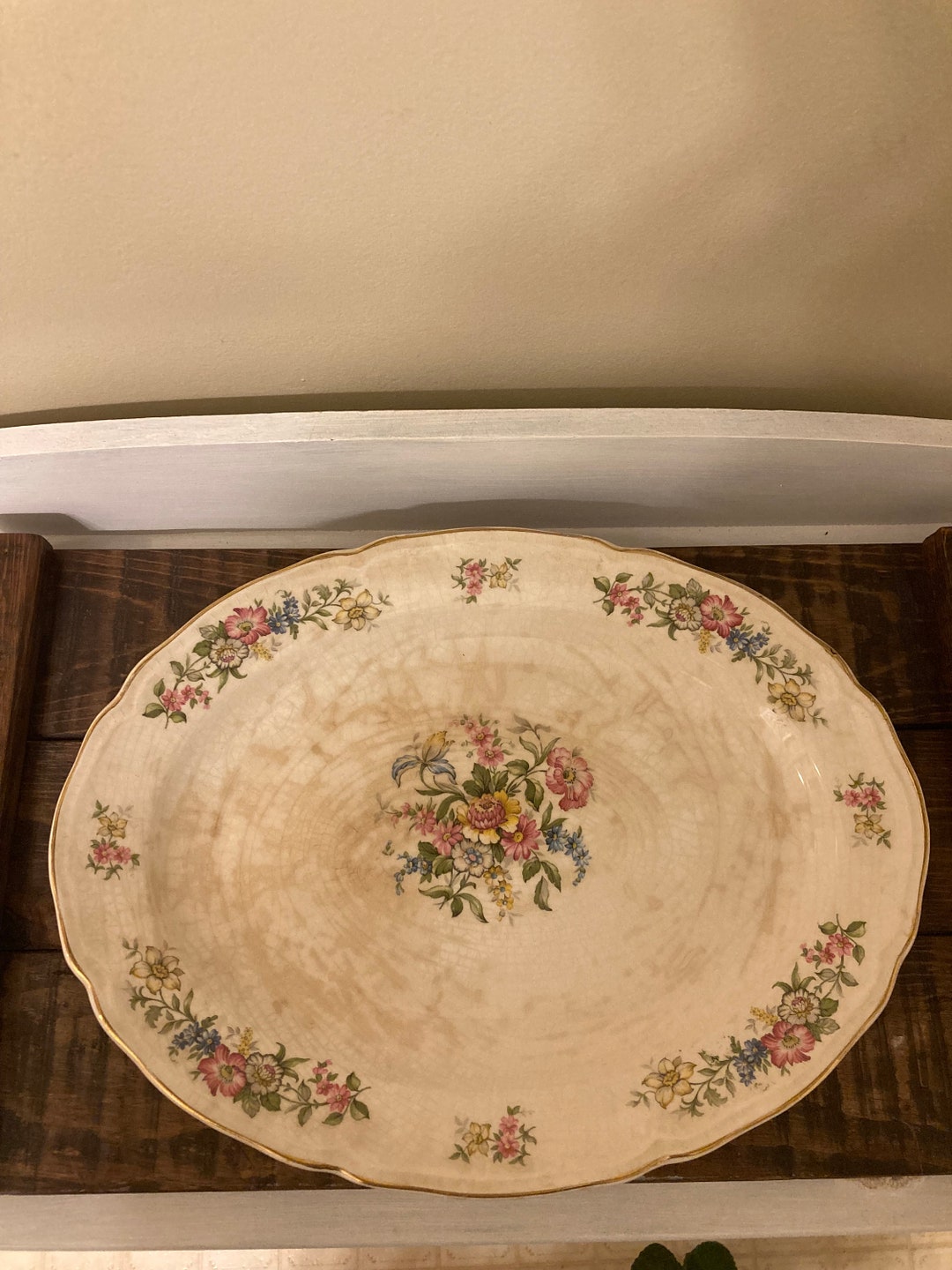 Vintage Edwin M. Knowles Semi Vitreous Floral Platter - Etsy