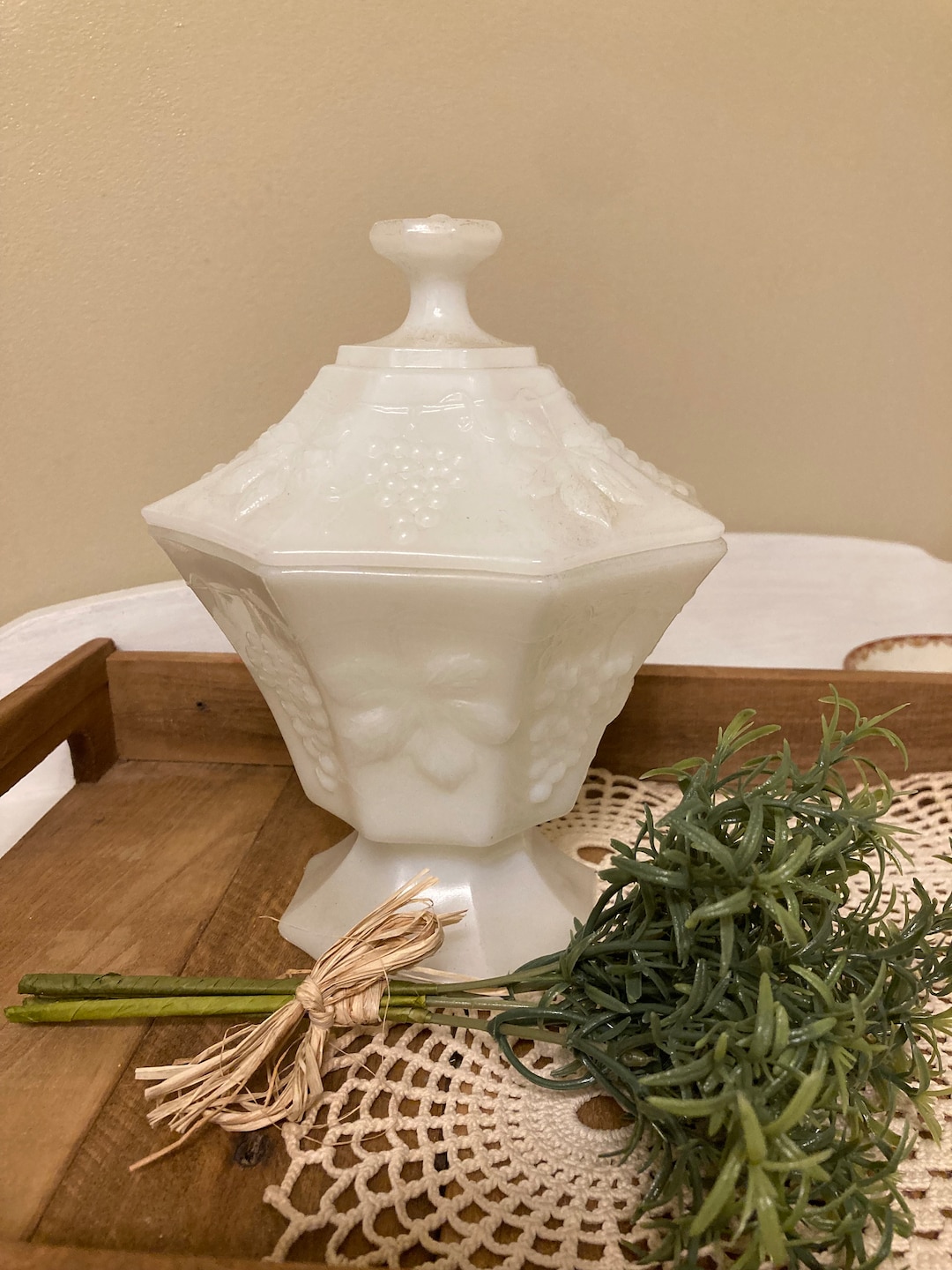 Vintage Milk Glass Compote With Lid, Candle Vessel, Farmhouse Decor - Etsy